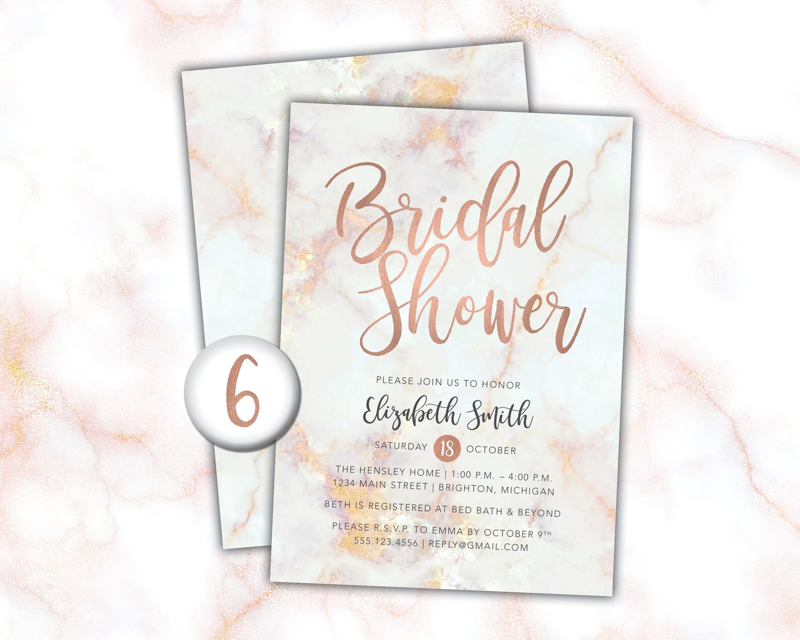 Rose Gold Marble Bridal Shower Invitation | Bridal Shower Invitation ...