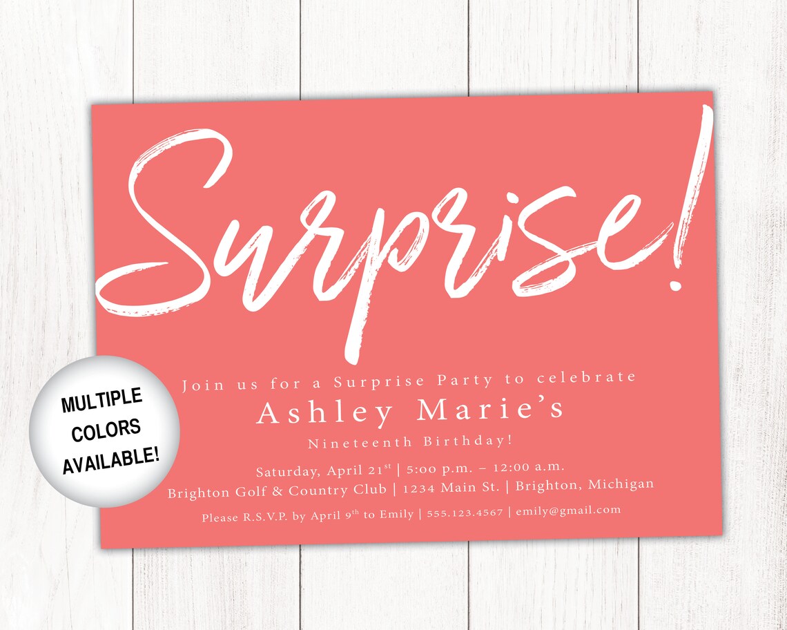 Surprise Party Invitation Printable | Surprise Birthday Invitation ...
