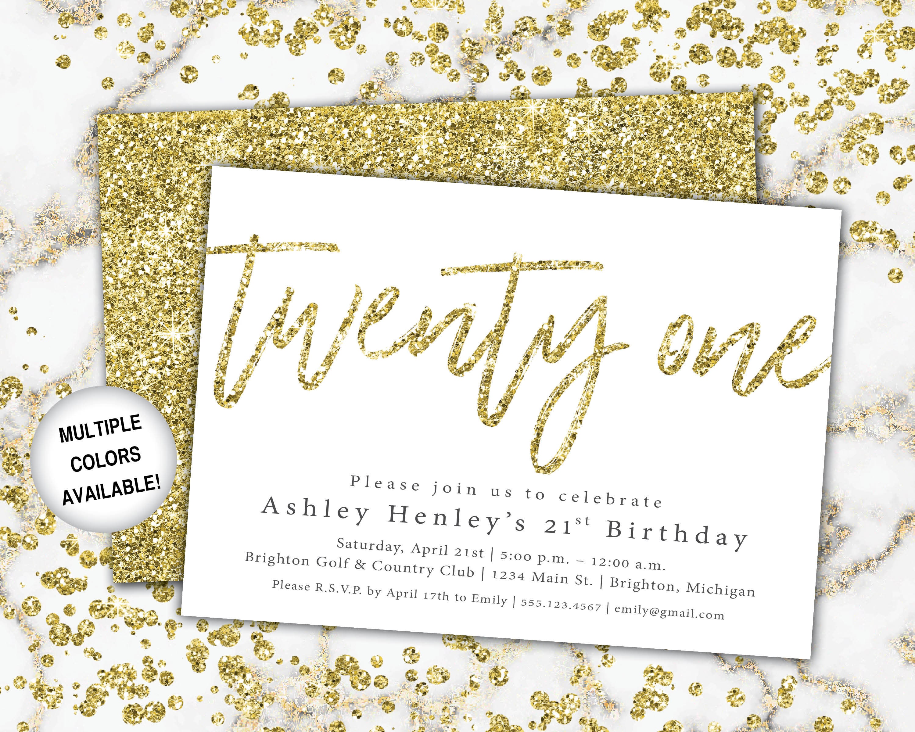 21st Birthday Invitation Black and Gold Twenty First | Etsy