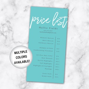 Price List for Hair Template | Printable Price List for Hairdresser ...