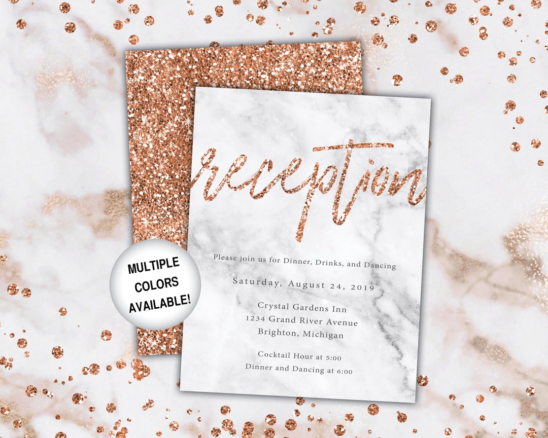 Rose Gold Reception Cards Wedding Reception Cards Rose Gold Glitter ...