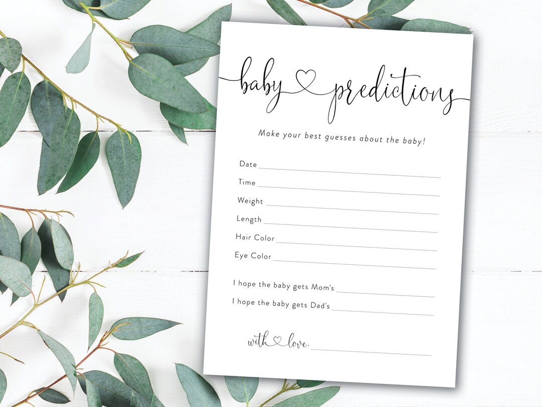 Baby Predictions Game for Baby Shower Printable Template, Baby Guesses ...