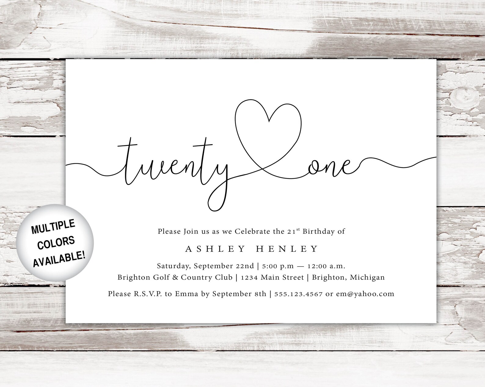 21st Birthday Invitation Printable Twenty First Birthday - Etsy