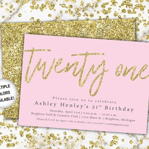 21st Birthday Invitation Black and Gold | Twenty First Birthday ...
