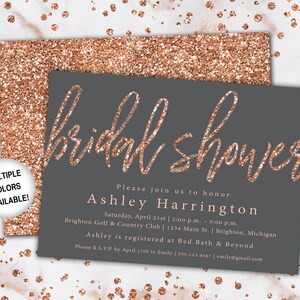 Rose Gold Glitter Bridal Shower Invitation | Bridal Shower Invitation ...