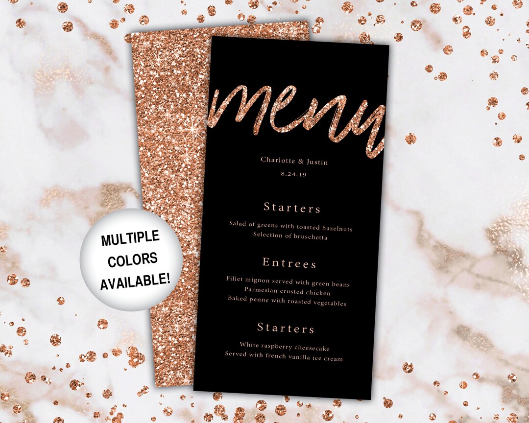 Rose Gold Wedding Menu Template | Wedding Menu Cards Printable | Rose ...