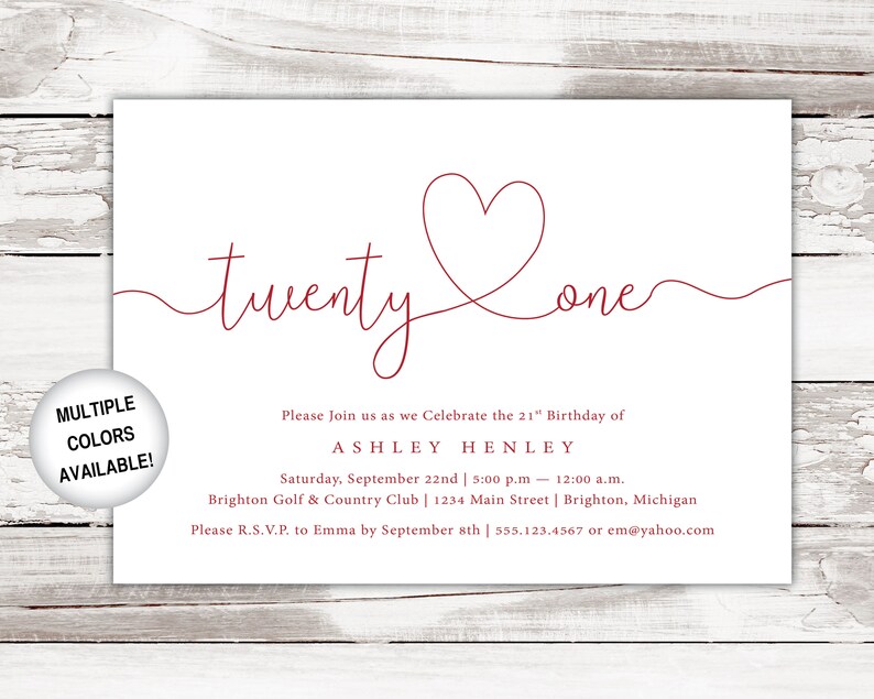 21st Birthday Invitation Printable Twenty First Birthday | Etsy