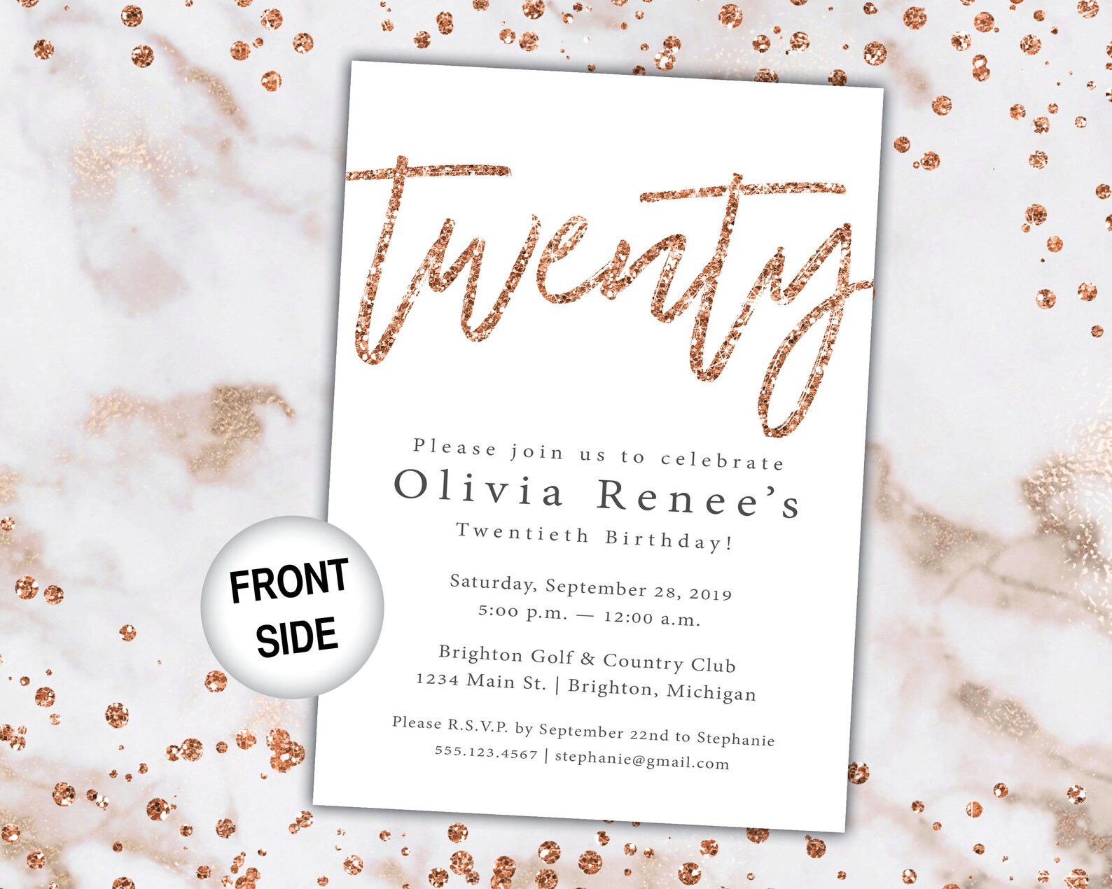 20th Birthday Invitation Rose Gold Twentieth Birthday - Etsy