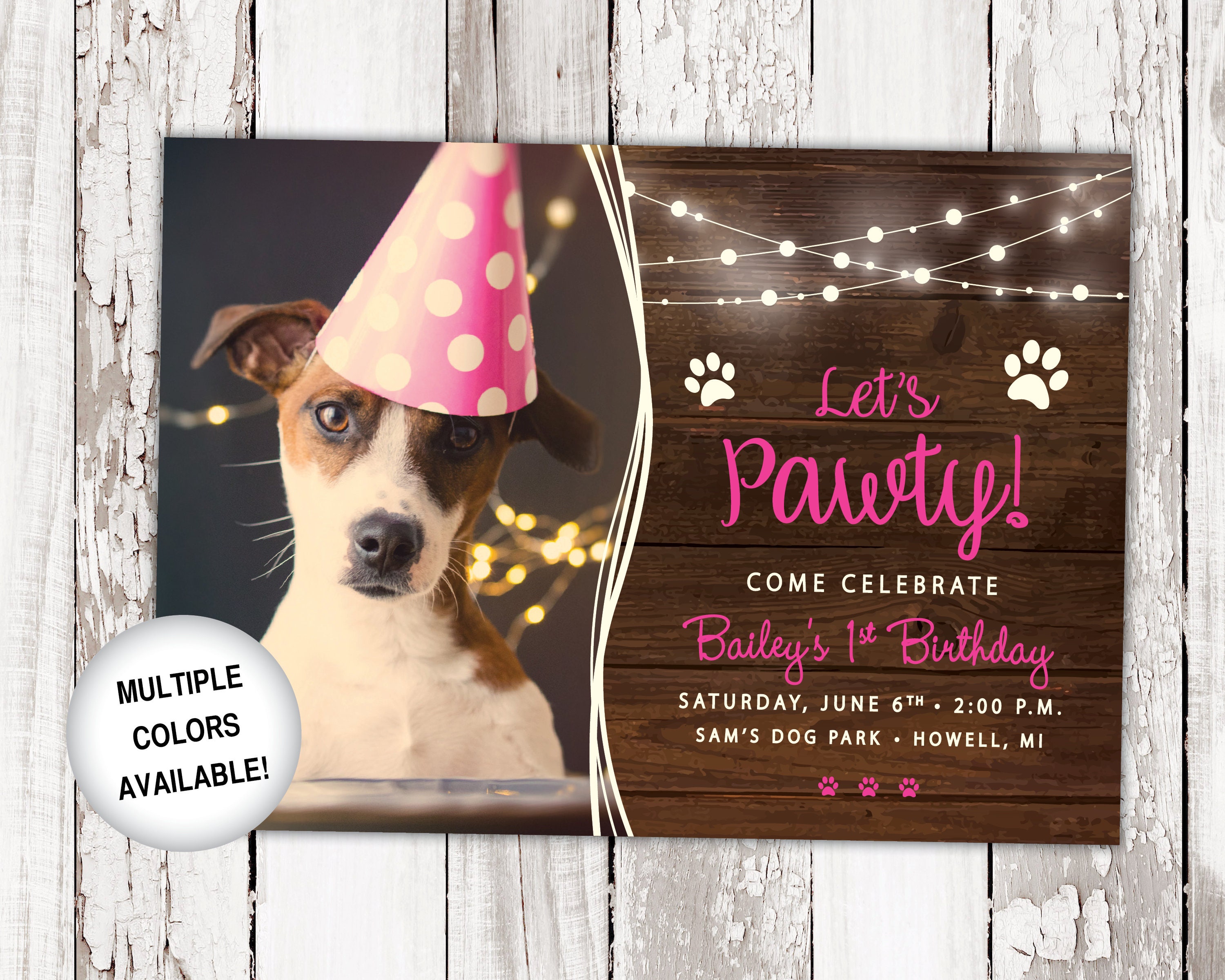 Dog Birthday Party Invitation with Photo Let's Pawty | Etsy