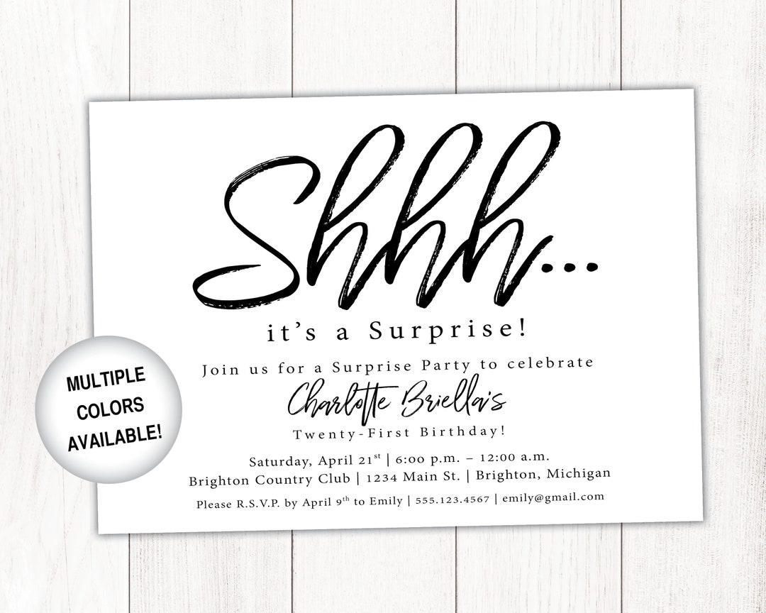 Shh It's a Surprise Party Invitation Printable | Surprise Party ...
