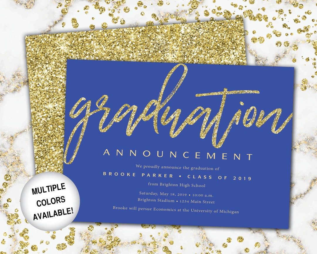 Blue and Gold Graduation Announcement | Grad Announcement Invitation ...