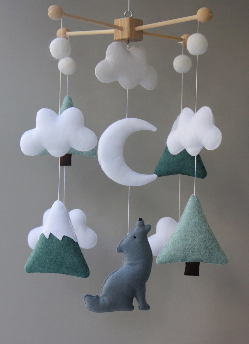 Wolf Baby Mobile for Crib Woodland Themed Nursery Moon - Etsy