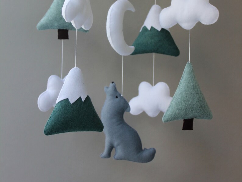 Wolf Baby Mobile for Crib Woodland Themed Nursery Moon - Etsy