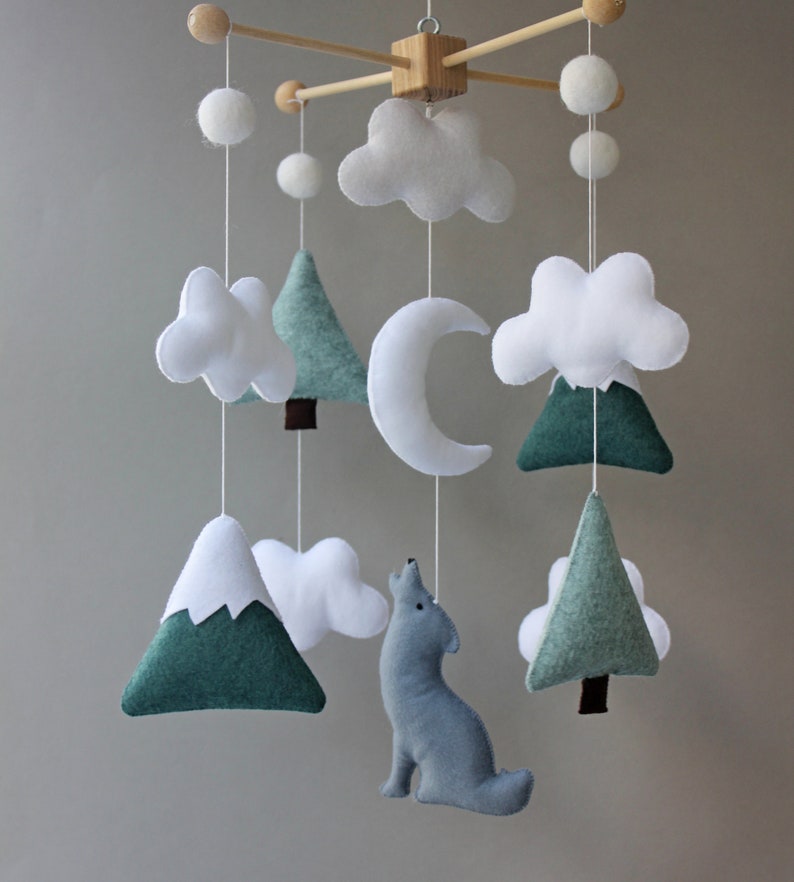 Wolf Baby Mobile for Crib Woodland Themed Nursery Moon - Etsy