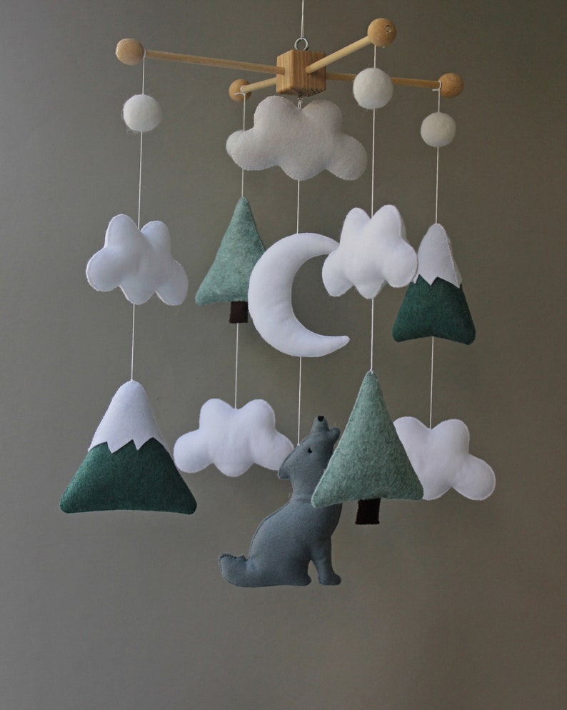 Wolf Baby Mobile for Crib Woodland Themed Nursery Moon - Etsy
