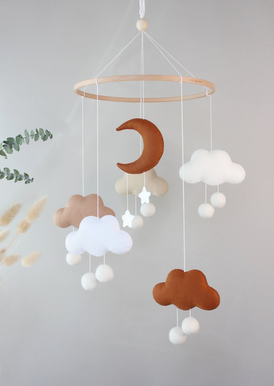 Terracotta Minimalist Baby Mobile, Beige Gender Neutral Baby Mobile ...