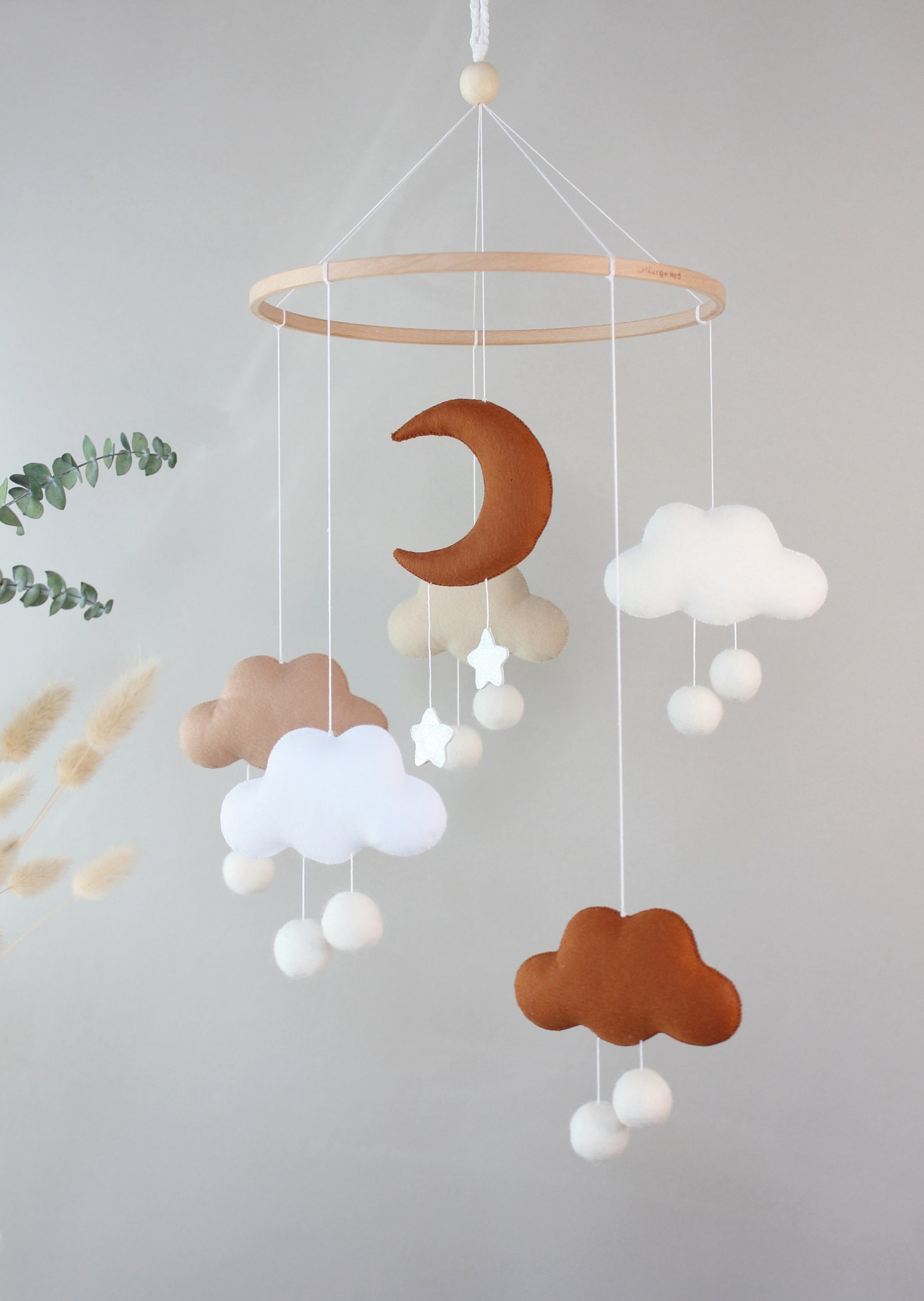 Terracotta Minimalist Baby Mobile, Beige Gender Neutral Baby Mobile ...