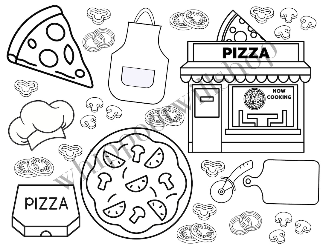 Pizza Coloring Page Printable - Etsy