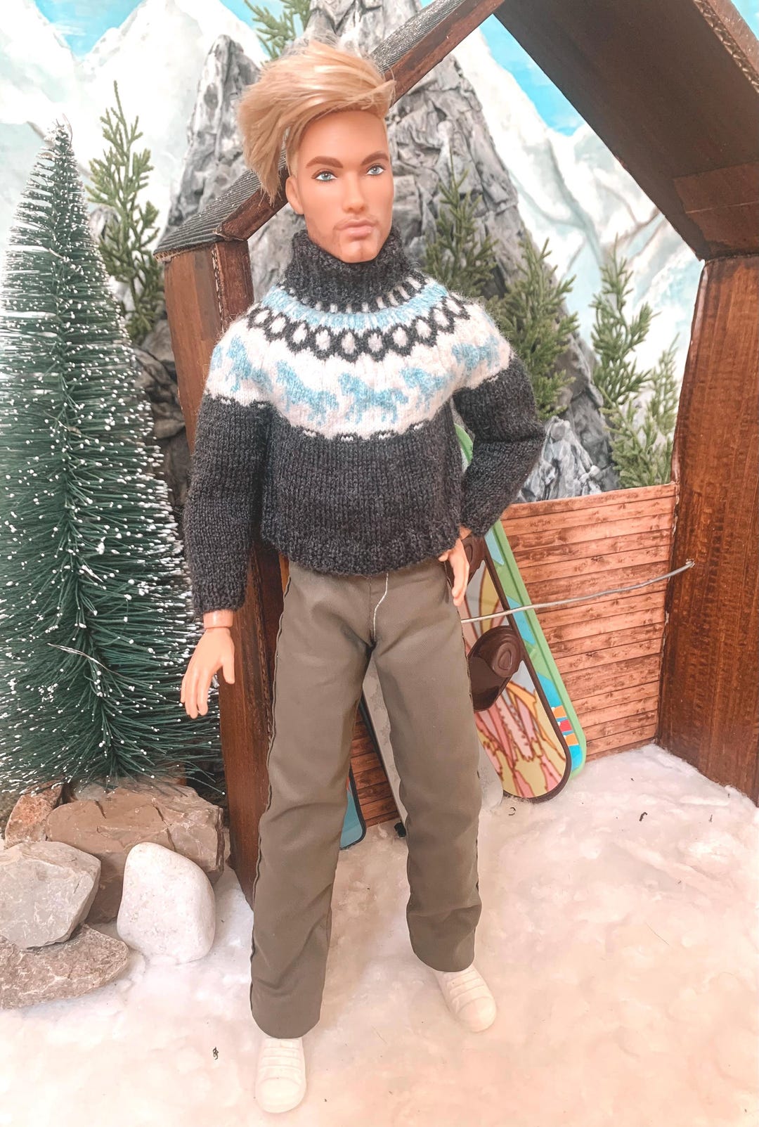 Luxury Realistic Ken Doll Ski Winter Outfit – Hand Knitted Nordic ...