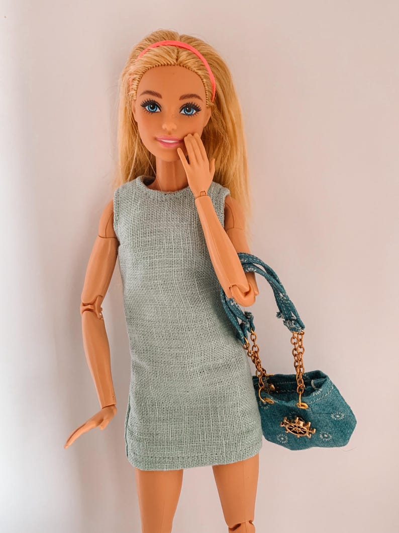 Handmade Clothes for 1:6 Fashion Doll Realistic Cozy Blue Linen Boho ...