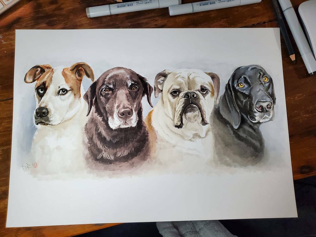Multiple Pet Portrait, Original Drawing, Custom Pet Portrait, Pet ...