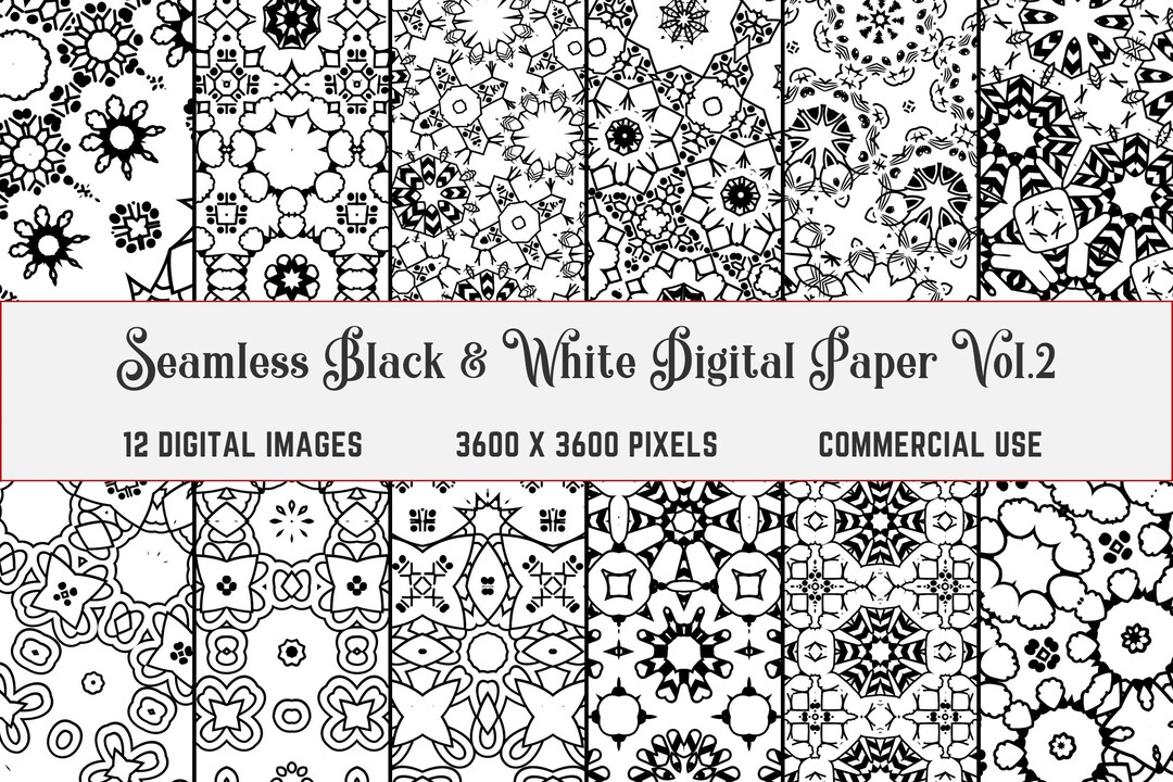 Black and White Digital Paper Vol 2, 12 Seamless Pattern JPG Files ...