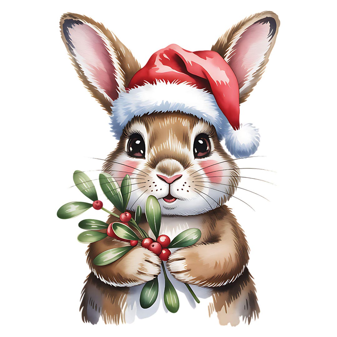 40 Watercolor Christmas Bunny Clipart Bundle PNG, Cozy Winter Holiday ...