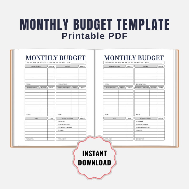 Monthly Budget Planner Printable, Organized Money Budget Template A4 ...