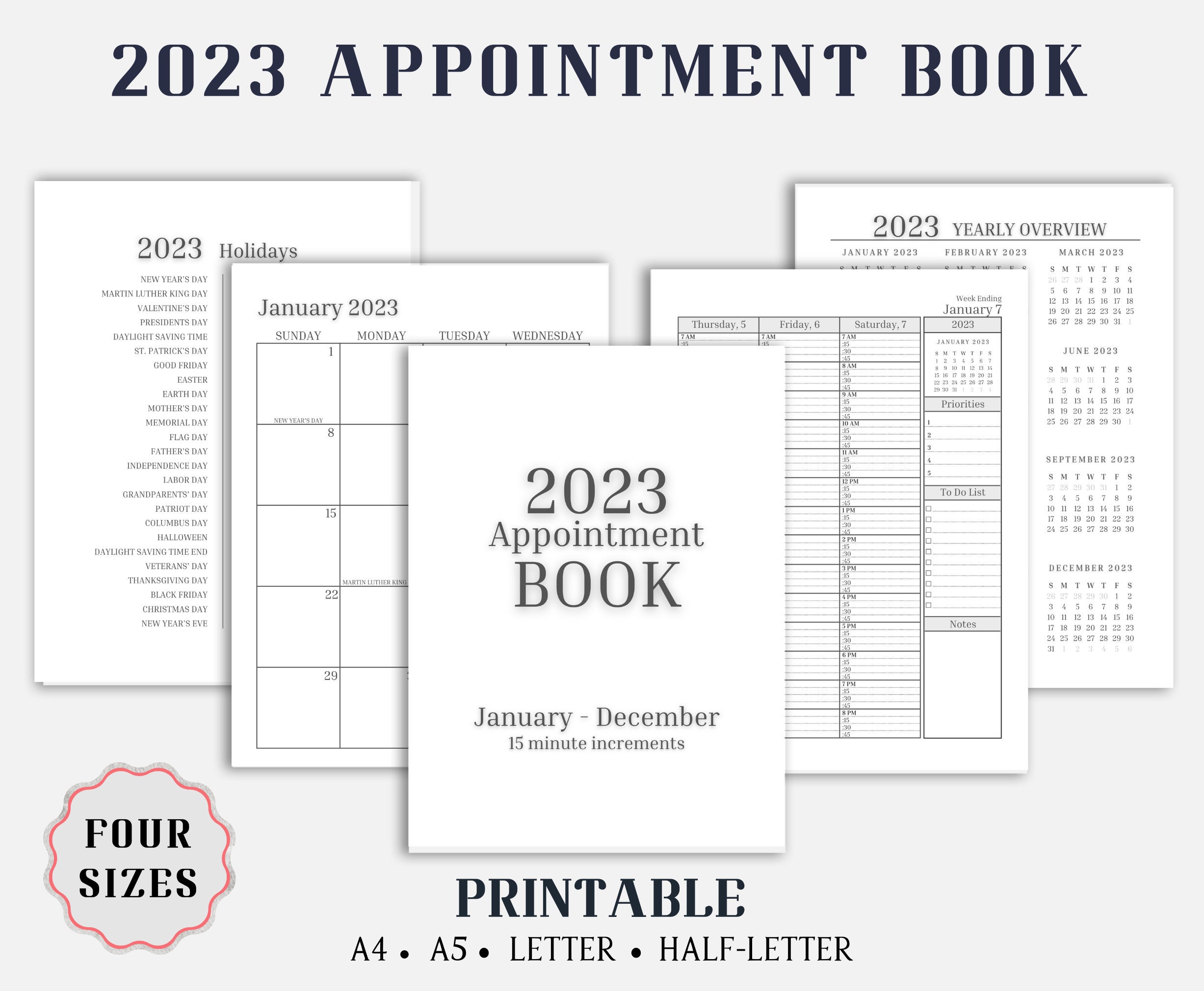2023 Appointment Book Printable Daily and Hourly Schedules With 15 ...