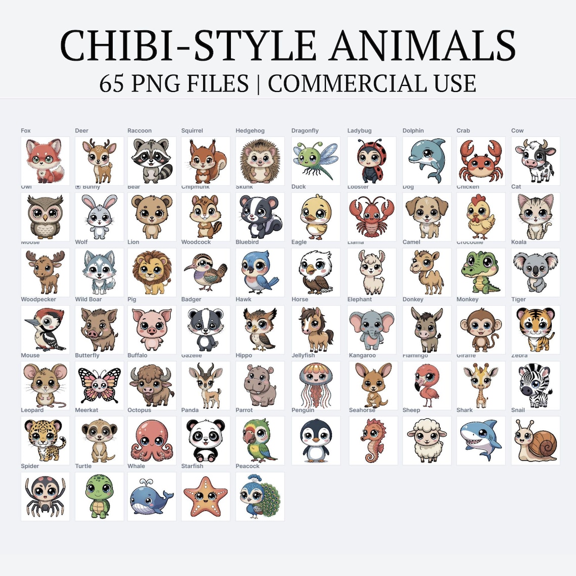Chibi-style Animals Clipart Bundle PNG, 65 Transparent Background Clip ...