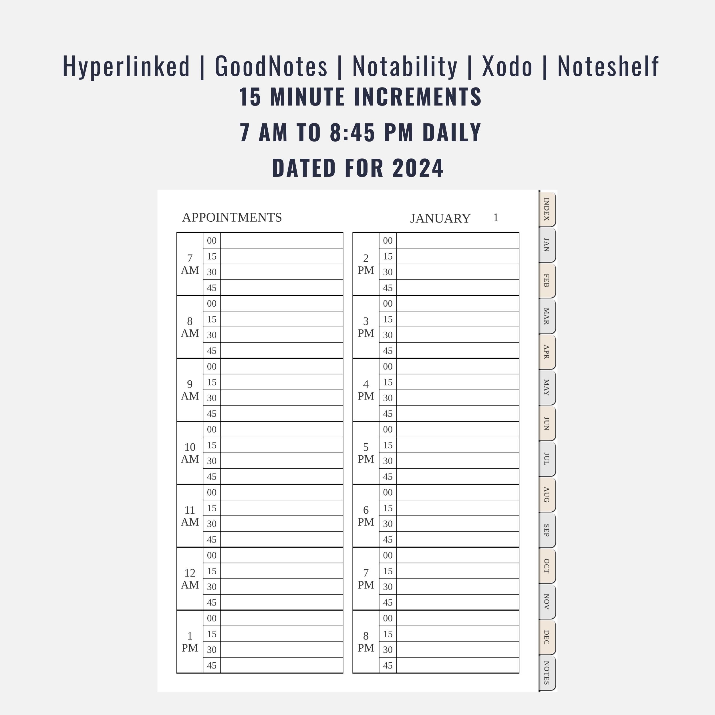 Portrait View Dated Digital Appointment Book 2024, Digital Planner ...