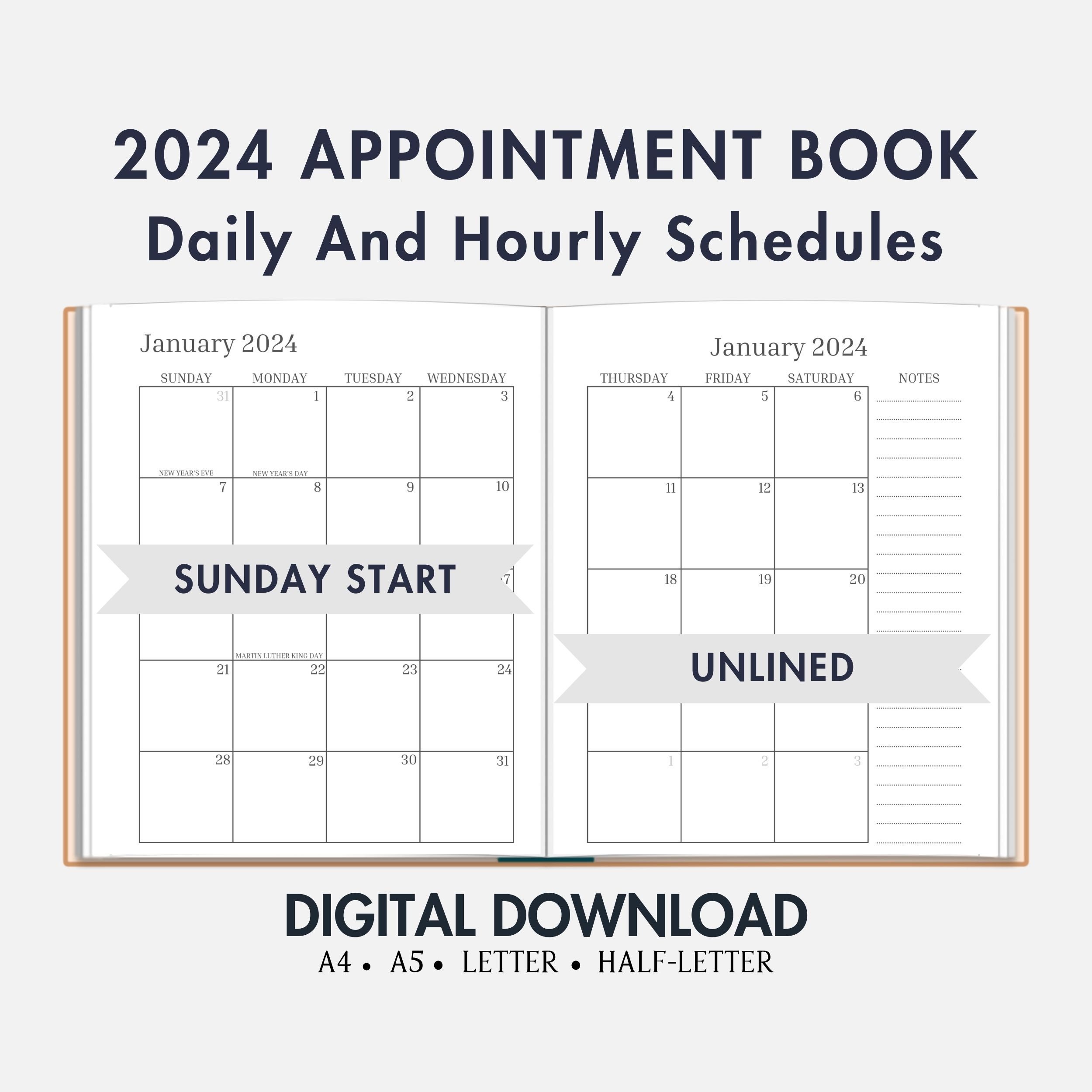 2024 Appointment Book Printable - Daily and Hourly Schedules With 15 ...