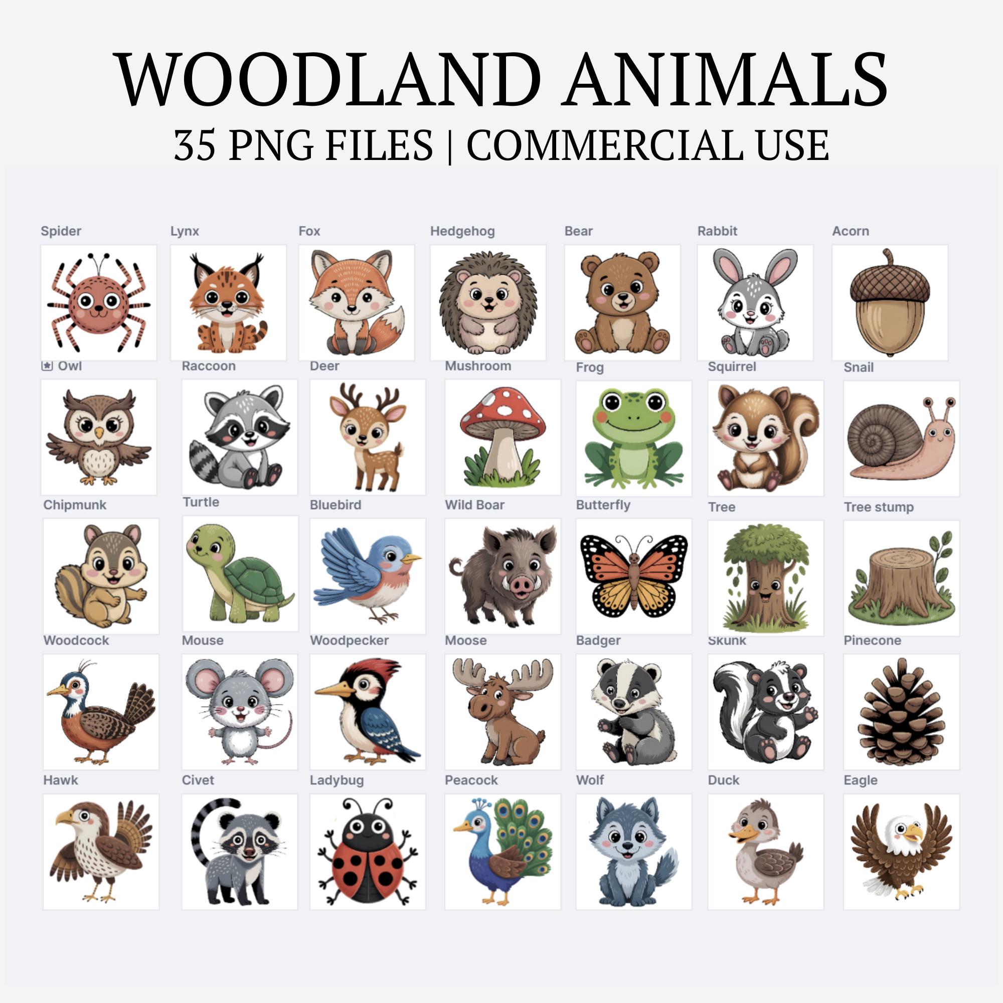 Woodland Animals Clipart Bundle PNG, Forest Creatures Clip Art, Nursery ...