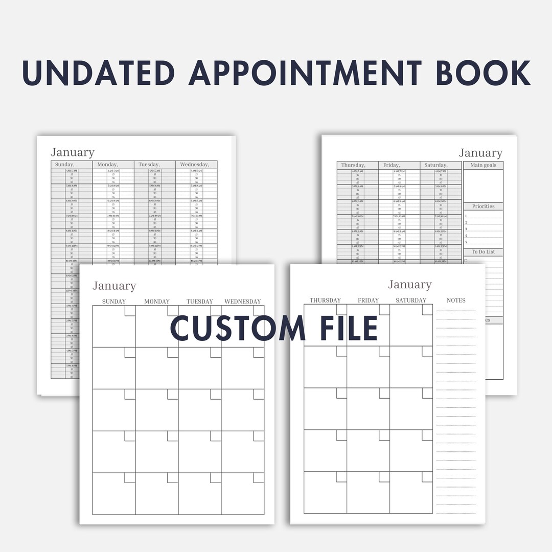 Custom File, Undated Appointment Book Monday Start, Daily and Hourly ...