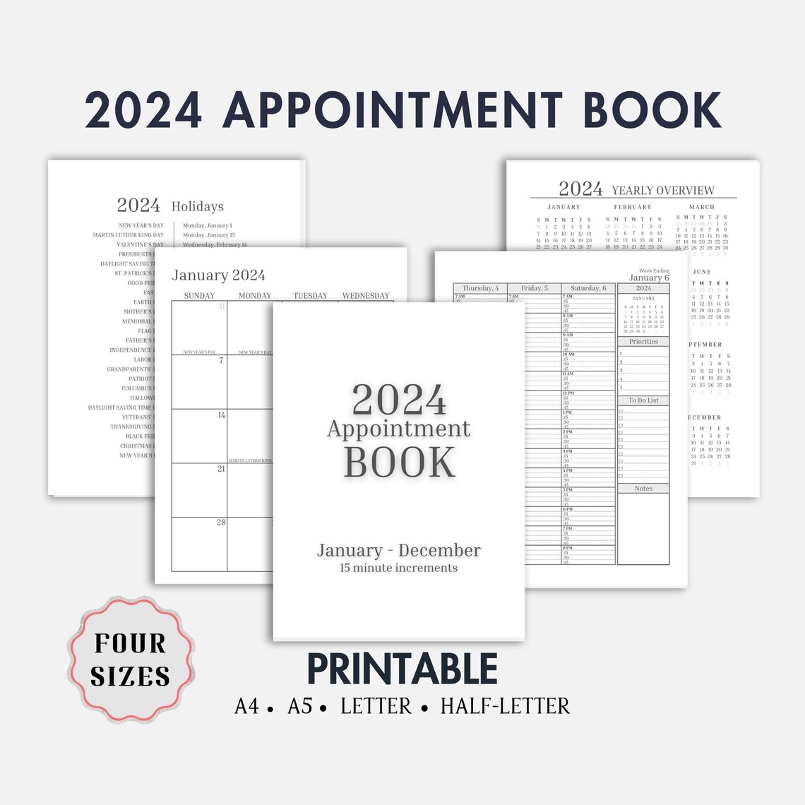 2024 Appointment Book Printable Daily and Hourly Schedules With 15 ...