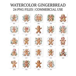 24 Watercolor Gingerbread Clipart Bundle, Sweet Winter Holiday Graphics ...