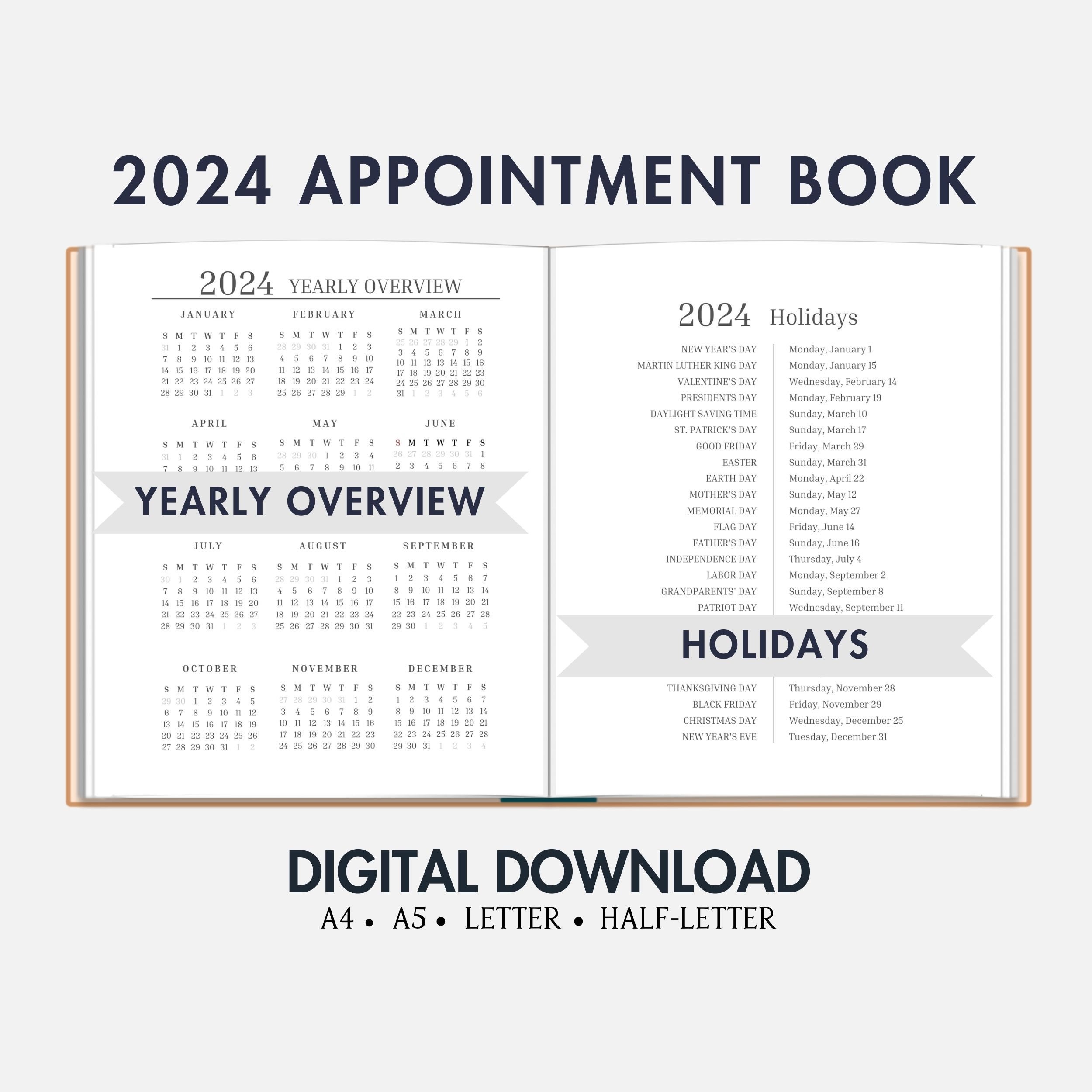 2024 Appointment Book Printable - Daily and Hourly Schedules With 15 ...