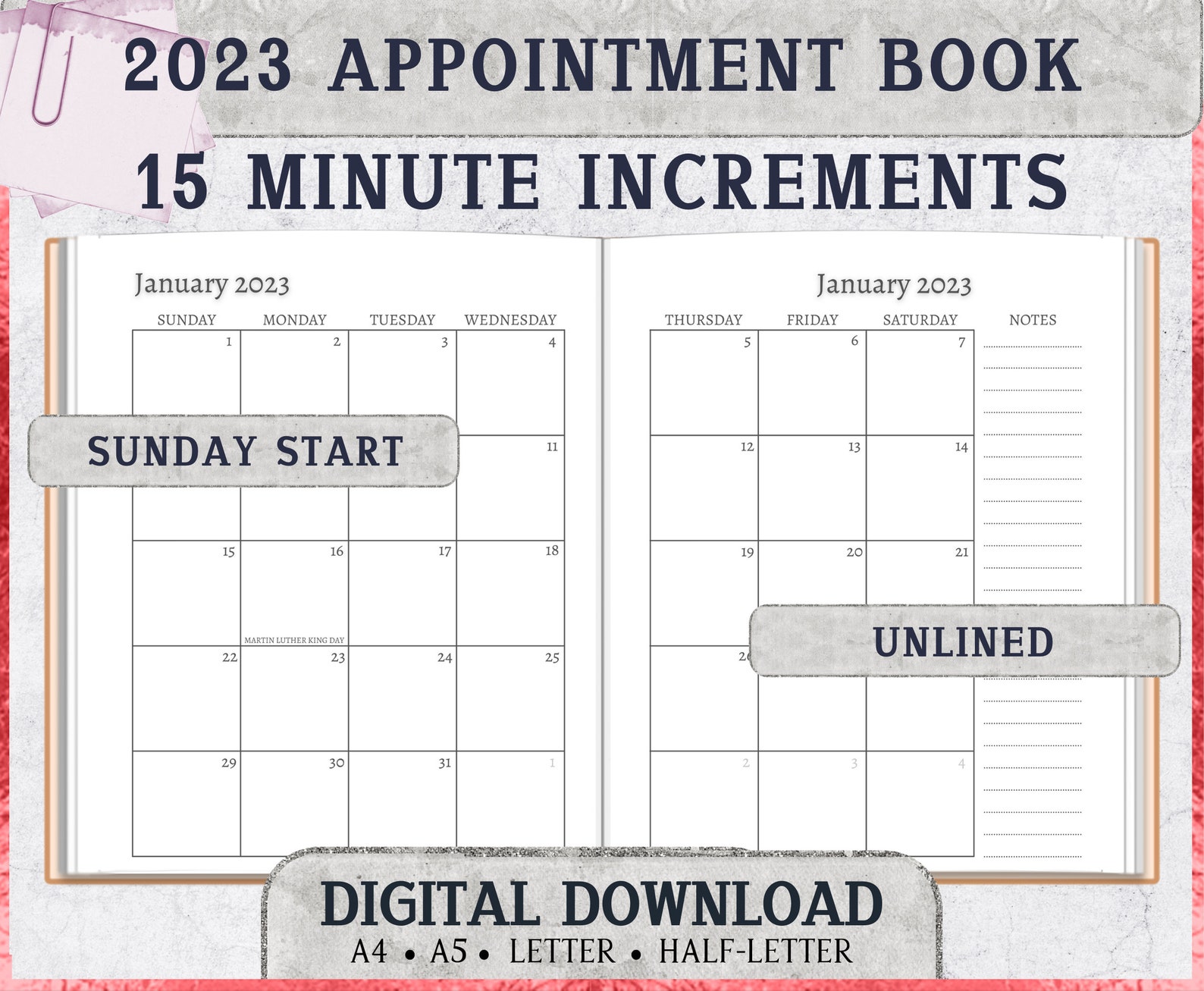 2023 Appointment Book Daily and Hourly Schedules With 15 - Etsy