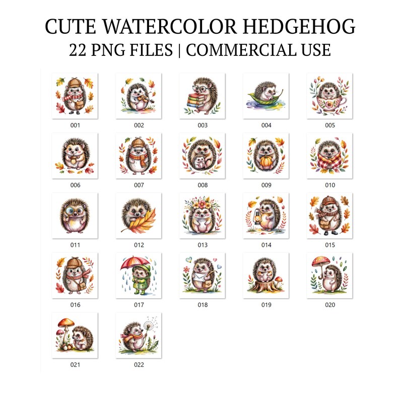 22 Watercolor Hedgehog Clipart Bundle PNG, Funny Woodland Animal ...