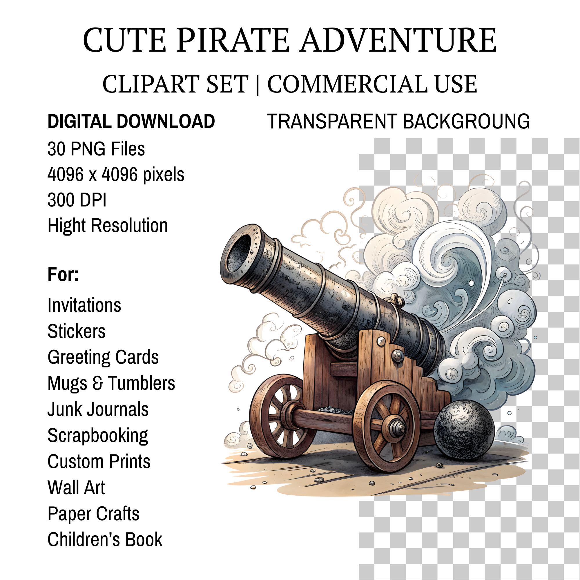 Cute Pirate Adventure Clipart Bundle PNG, Birthday Invitations, 30 ...