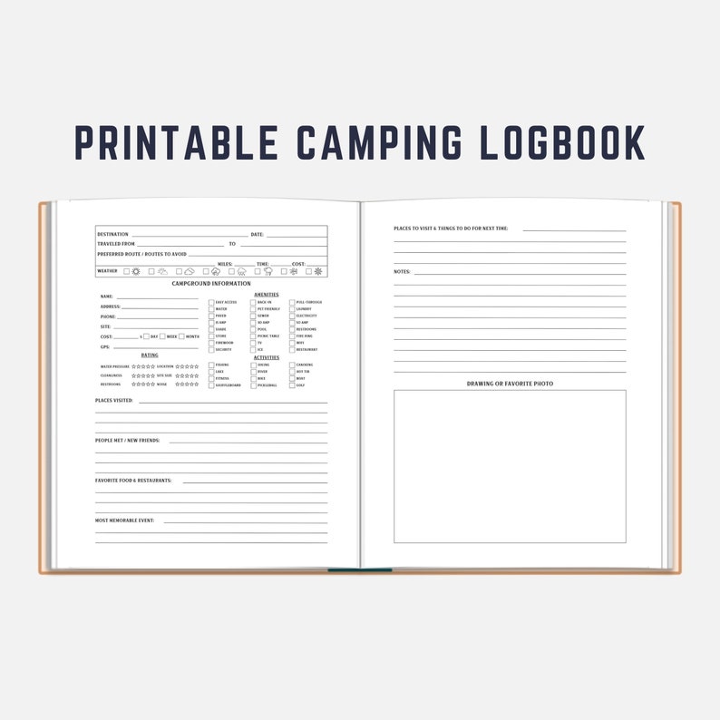 Printable Camping Logbook, RV Travel Journal, Camping Road Trip Tracker ...