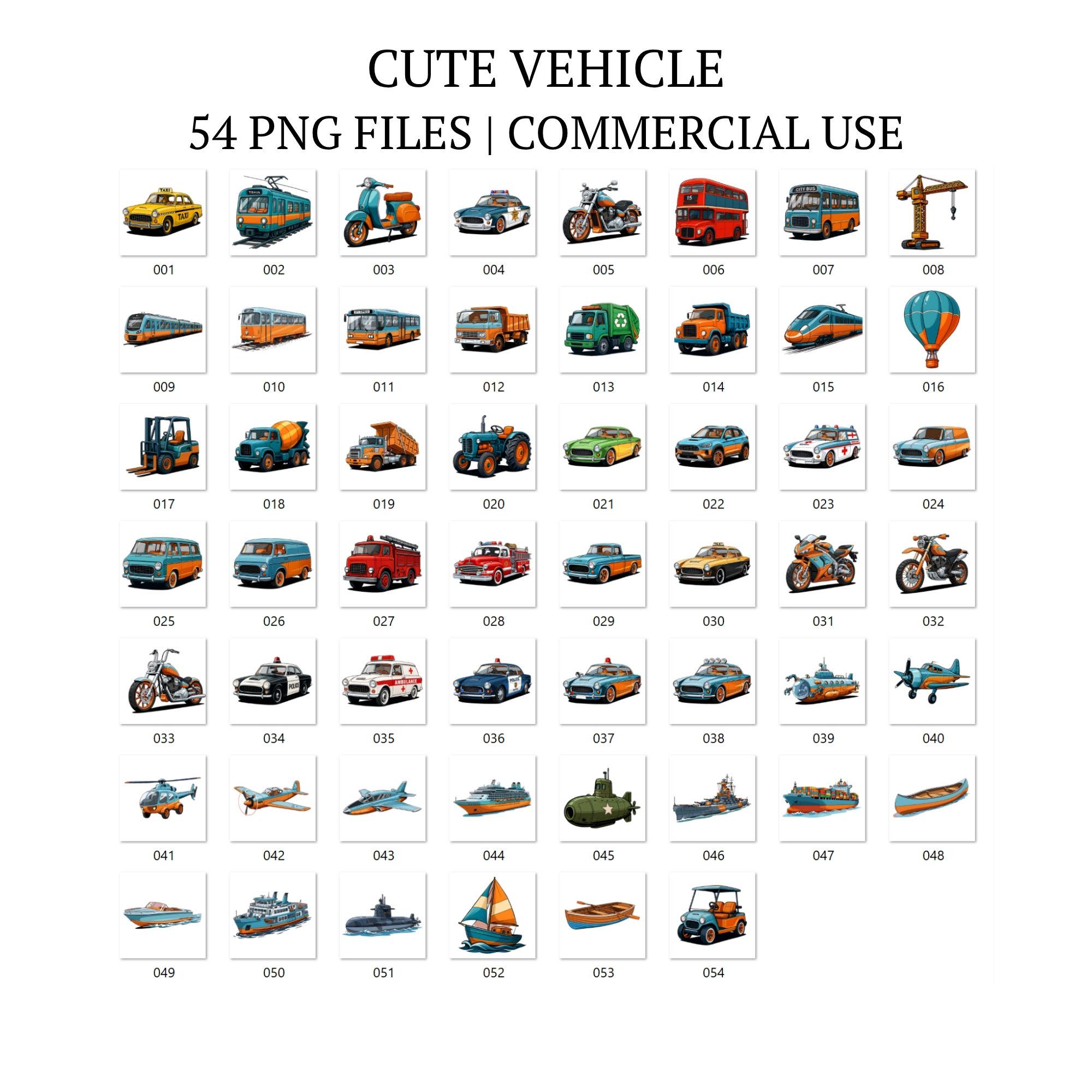 Cute Vehicle Clipart Bundle PNG, 54 Public Transportation Clip Art Set ...