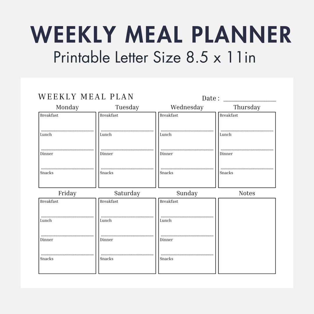 Printable Weekly Meal Planner, Meal Prep Planner, Landscape Meal ...