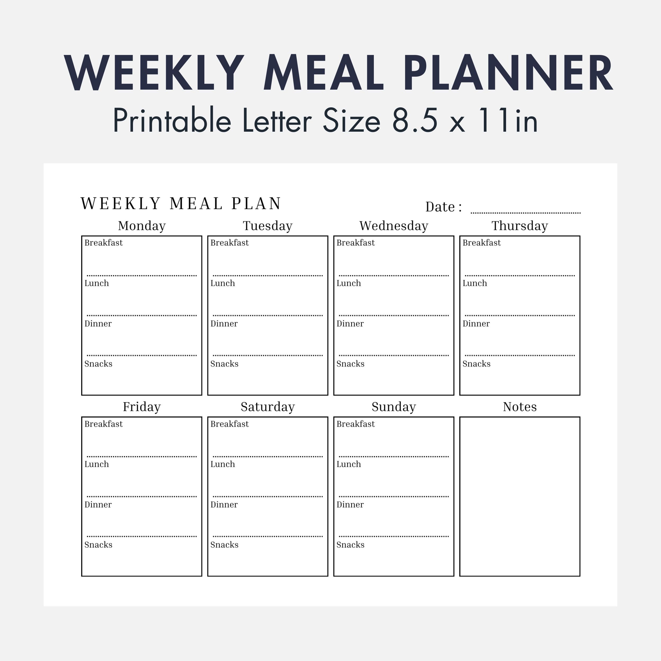 Printable Weekly Meal Planner, Meal Prep Planner, Landscape Meal ...