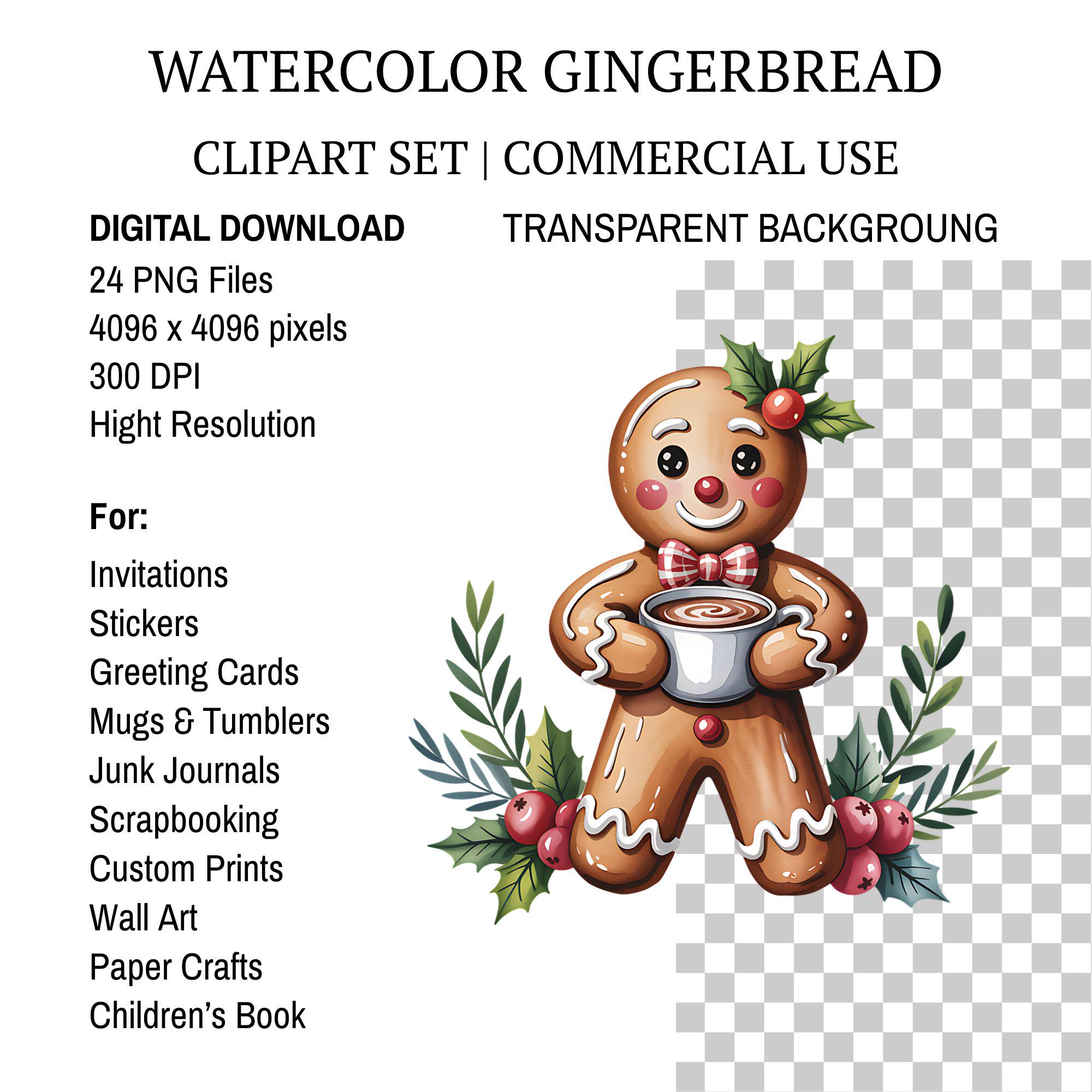 24 Watercolor Gingerbread Clipart Bundle, Sweet Winter Holiday Graphics ...