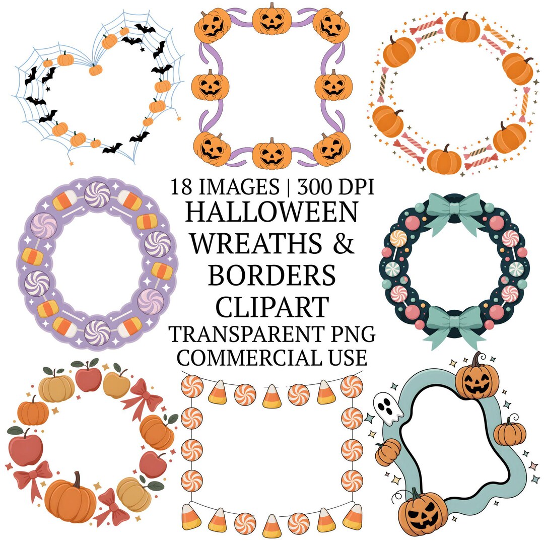 Halloween Wreaths and Borders Clipart Bundle, 18 High-quality ...