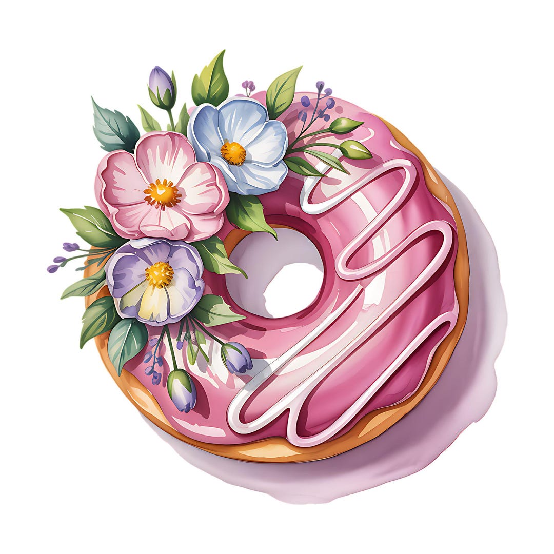 20 Watercolor Donut Clipart Bundle PNG, Whimsical Sweet Bakery Food ...