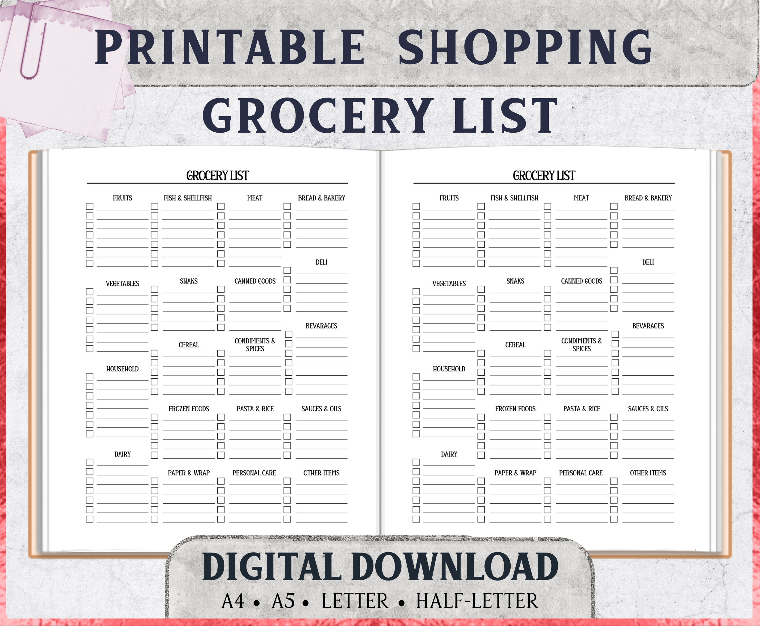 Printable Grocery List - Digital Download Groceries List - Print at ...