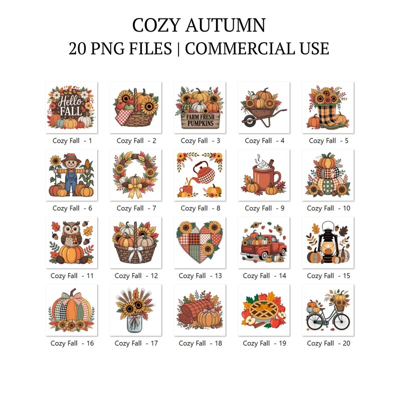 Cozy Autumn Clipart PNG Bundle, 20 Floral Fall Aesthetic High Quality ...