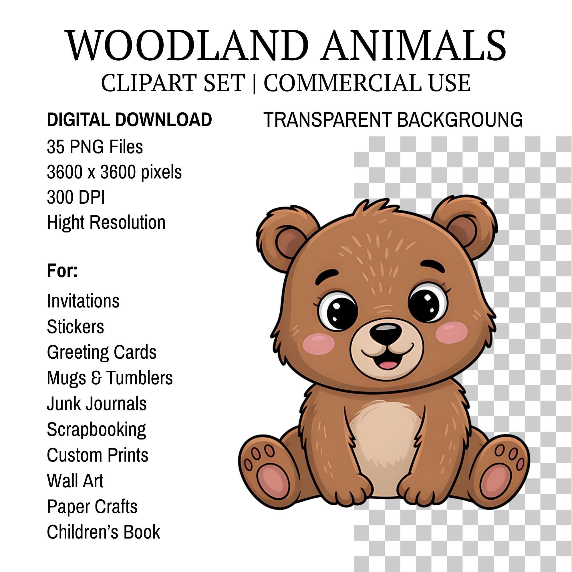 Woodland Animals Clipart Bundle PNG, Forest Creatures Clip Art, Nursery ...